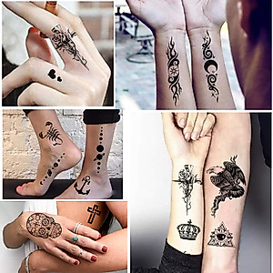 Yazhiji 32 Sheets Temporary Tattoos Stickers, 8 Sheets Fake Body Arm Chest Shoulder Tattoos for Men Women with 24 Sheets Tiny Black Temporary Tattoos
