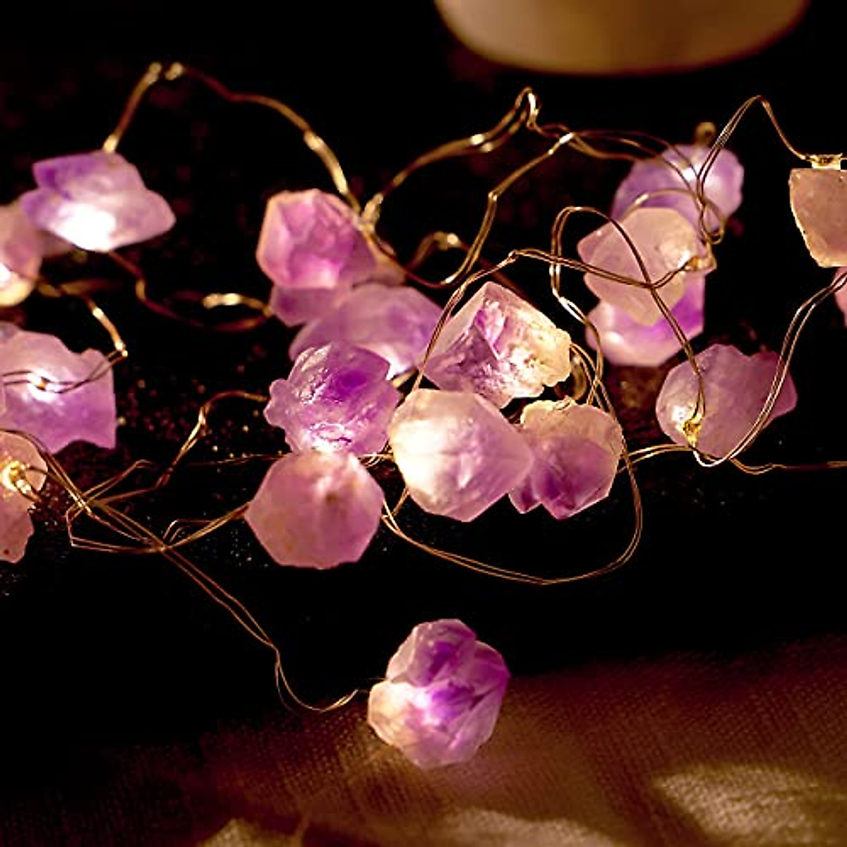 Nature Amethyst Crystal String Lights for Bedroom 6.5FT 20LEDs USB/Battery Operated Grape Crystal Light Pure Purple Fairy Lights Plug in for Natural Life Cute String Lights for Office
