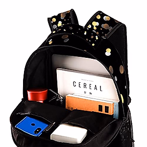 Teens Student Backpacks Boys Girls School Bookbags Laptop Backpack Gold Glitter Black Schoolbag Purse Casual Daypack Bag with Multiple Pockets