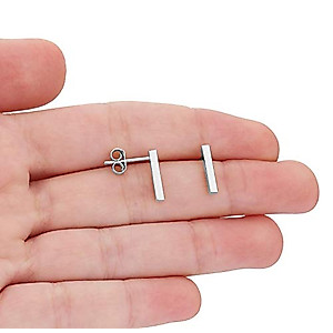 14k White Gold Bar Earrings Polished Stud 12.5mm Line Stick Minimalist Earrings (white-gold)