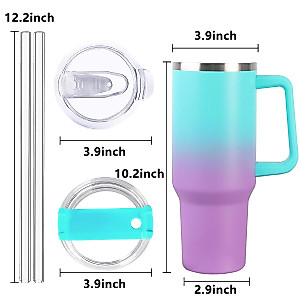SYACOT 40 oz Tumbler with Handle and Straw Stainless Steel Insulated Tumbler Leak Proof Lid and Straw Lid Reusable Travel Mug Coffee Mug Cup Dishwasher Safe Keep Drinks Cold and Hot (Green Purple)