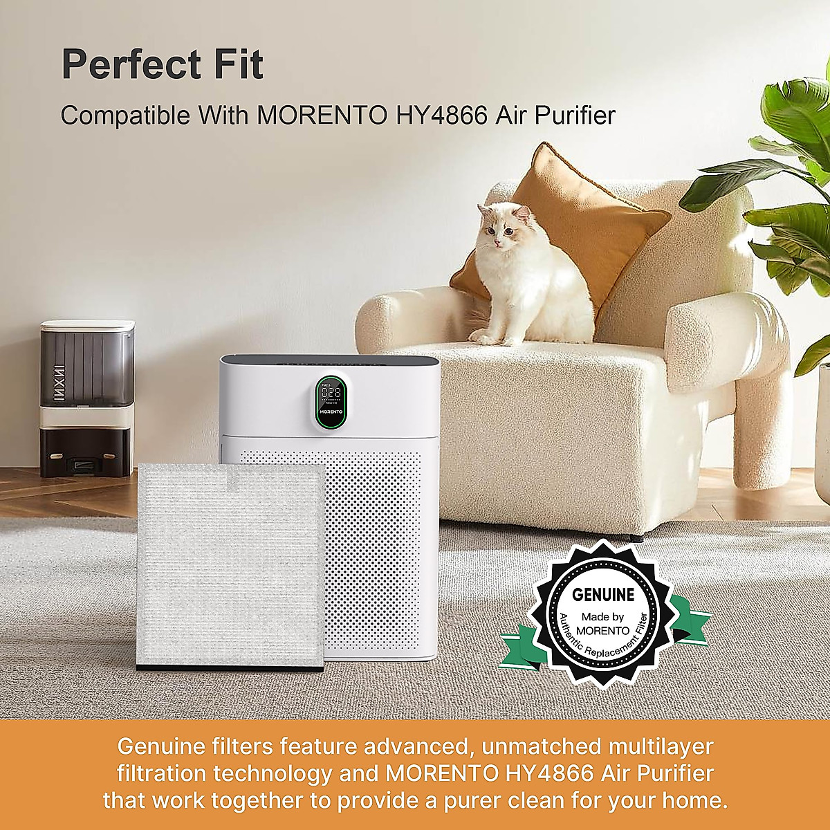 MORENTO Smart Air Purifier HY4866-WF Bundle with HY4866 Enhanced Version Air Purifier Replacement Filter 2 Pack