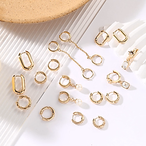 9 Pairs Gold Chunky Hoop Earrings Set for Women, 14K Plated Twisted Huggie Earring Hypoallergenic, Lightweight Thick Open Hoops Jewelry Gifts. (B-9 Earrings)