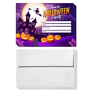 Halloween Party Invitations with Self Seal Envelopes | 15 Halloween Party Invitations and 15 Envelopes | 5 inches x 7 inches Halloween Birthday Party Invitations with A7 White Envelopes | Haunted House Pumpkin Spooky Party Invitations for Kids and Adults