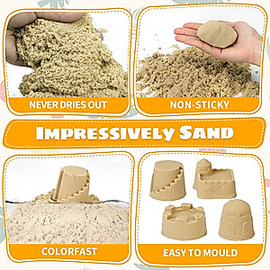 OENUX Play Sand Construction Set, Beach Building Castle Kit w/ 2.2lbs Play Sand, 4 Take Apart Construction Trucks Toys and Signs, Sensory Sandbox with Cover for Boy Girl Kid Toddlers Age 3-8