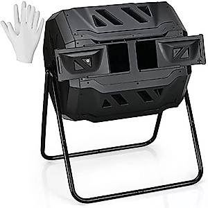 Squareful 43 Garden Compost Bin, 43 Gallon Dual Chamber, Composting Tumbler w/ 2 Sliding Doors & Steel Frame, Large Capacity, Rustproof for All Weather