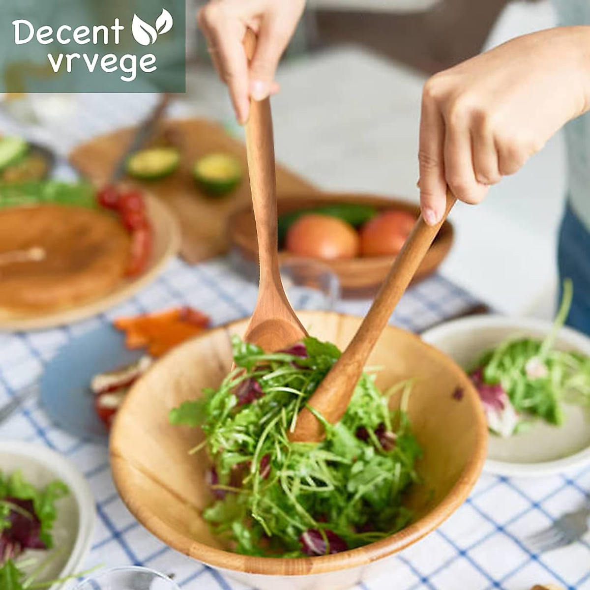 Wooden Spoons for Cooking, Wood Spoon Set of 2, Kitchen Serving Ladle Scoop Utensil, Heat Resistant Nonstick Cookware Server Spoon,Stirring Food, Mixing Salad, Easy to use