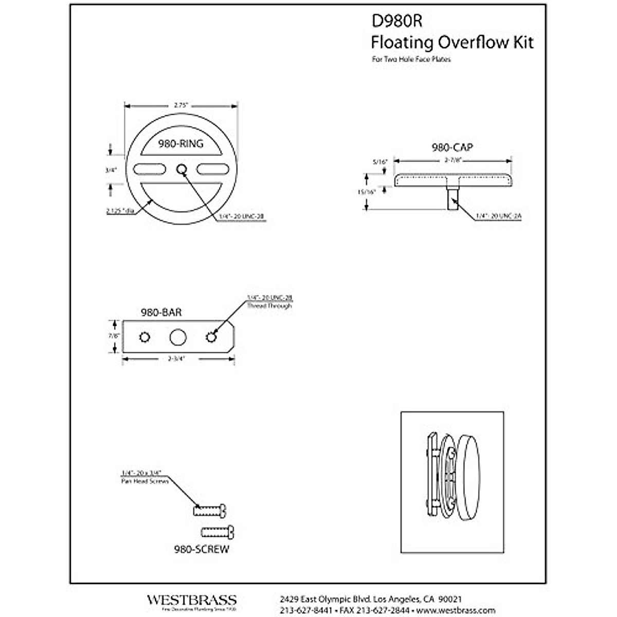 Westbrass Floating No-Hole Overflow Faceplate, Matte Black, D980R-62