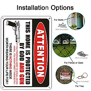 Showbellia 2 Pack Gun Signs This Home is Protected By GOD and Gun Rust Free Aluminum, Weather/Fade Resistant, Easy Mounting, Indoor/Outdoor Use Metal Gun Sign (10"x 7") inches