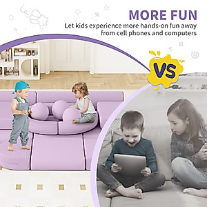 wanan Modular Kids Play Couch, 16PCS Kids Couch with Balls and Tunnel, Kids Couch for Playroom and Bedroom, Kids Modular Couch for Playing, Creativing, Modular Couch Kids (Blueberry)