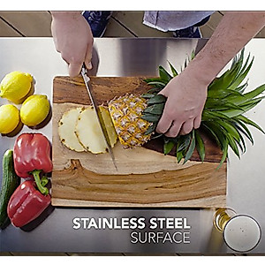 Keter Unity Portable Outdoor Table and Storage Cabinet with Hooks for Grill Accessories-Stainless Steel Top for Patio Kitchen Island or Bar Cart