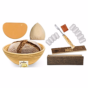 Bread Bosses Bread Bakers Lame Slashing Tool and 9 Inch Banneton Proofing Basket- Great as a Gift