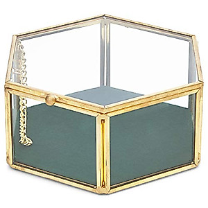 Juvale Velvet Glass Jewelry Box, Gold Hexagon Box for Trinkets (5 x 4.5 x 2.1 In)