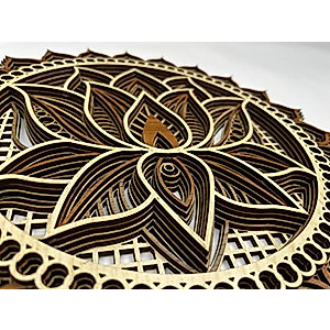 Mandala Wall Art, Mandala Wood Wall Art Decor, Lotus Flower Wall Decoration, Layered Mandala (Small)