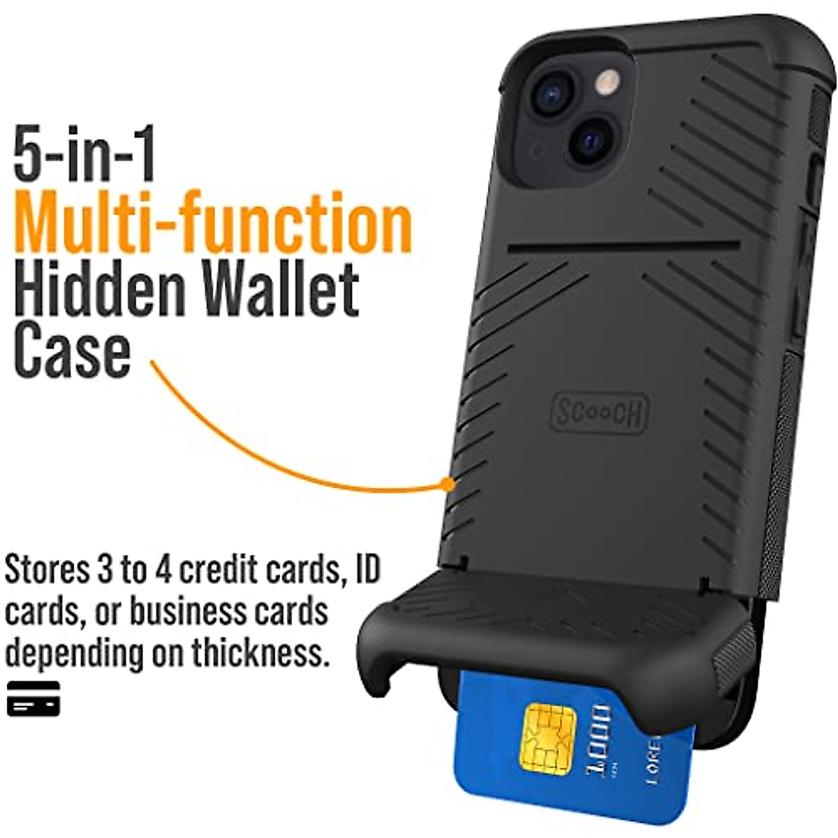 Scooch iPhone 13 Mini Case with Card Holder [Wingmate] iPhone 13 Mini Wallet Case with RFID Protection [Slim & Minimal] 10-Foot Drop Protection, Magnetic Back for Car Mounts, Black