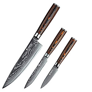 Jourmet 3PC Damascus Knife Set with Japanese VG10 Super Steel Core, Professional 67-layer Handmade PAKKA Wood Handle with S/S 430 Bolster