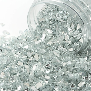 Alan Stone High Luster Reflective Fire Glass Gravel,Fire Gems,Fire Drops,Fire Glass Pebbles Stones Beads Chips for Fire Pit Fish Tank Aquarium Garden,3-6mm 305g/0.67lb (Mirror)