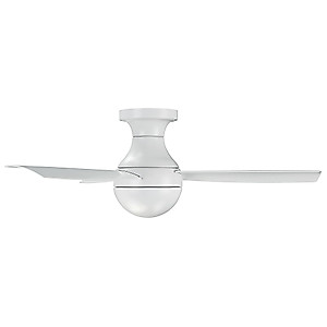 WAC Smart Fans Orb Indoor and Outdoor 3-Blade Flush Mount Smart Home Ceiling Fan 44in Matte White with Remote Control works with Alexa and iOS or Android App