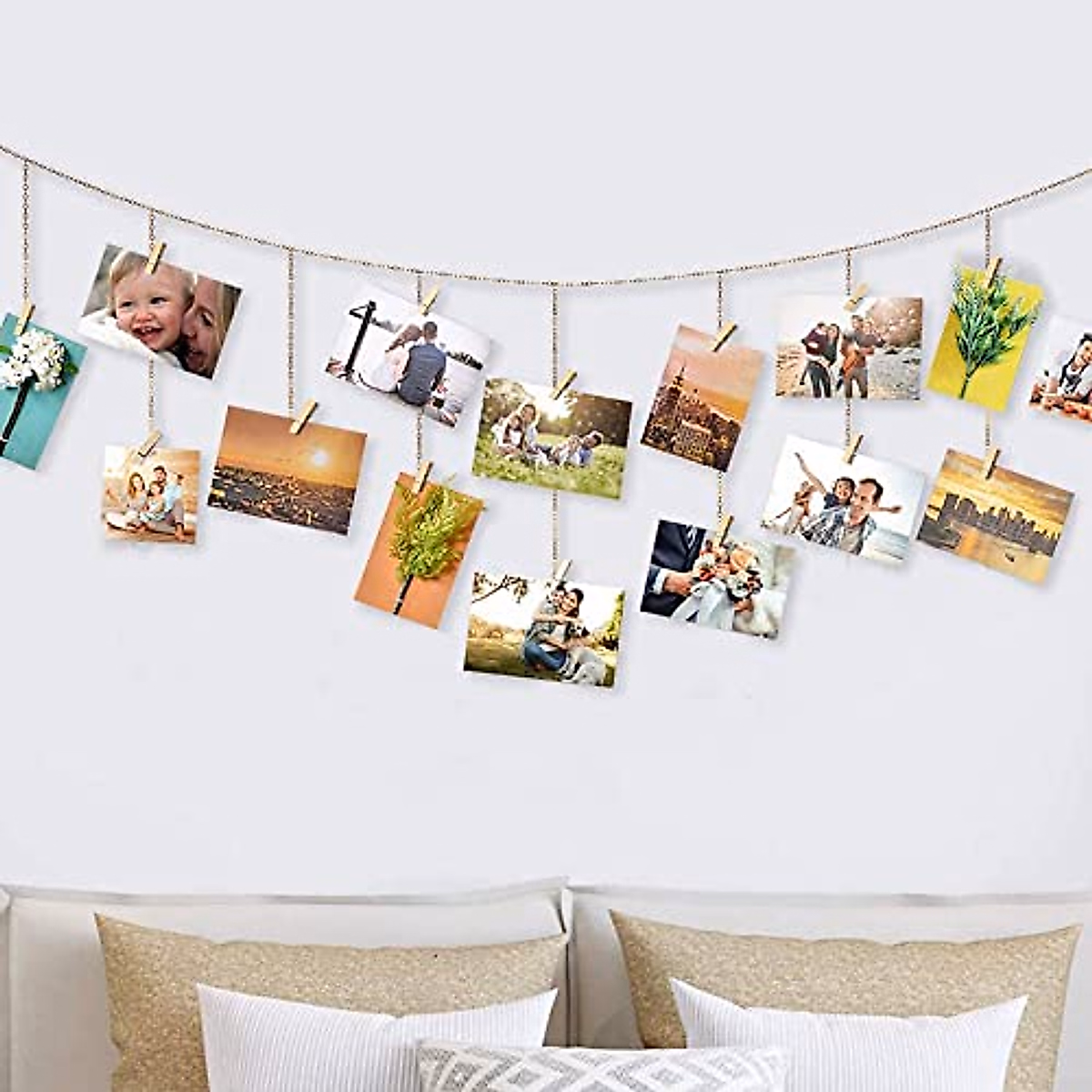 Mini Clothes Pins, 260 PCS Small Wooden Clothes Pins with Jute Twine, Clothespins, Clothes Pins for Photos Crafts DIY Project