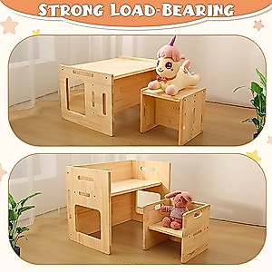 Montessori Weaning Table and Chair Set - Wood Weaning Table and 2 chairs, Solid Wooded Toddler Table, Cube Chairs for Toddlers, Kids Montessori Furniture for Arts & Crafts Snack Time Playing Study