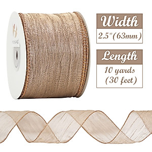 HUIHUANG Rose Gold Wired Ribbon Wavy Metallic Wired Ribbon 2-1/2 inch Wide Crinkle Wire Ribbon for Gift Wrapping Basket Wreaths Bows Making Home Decor DIY Crafts Christmas Tree Top Bows -10 Yards