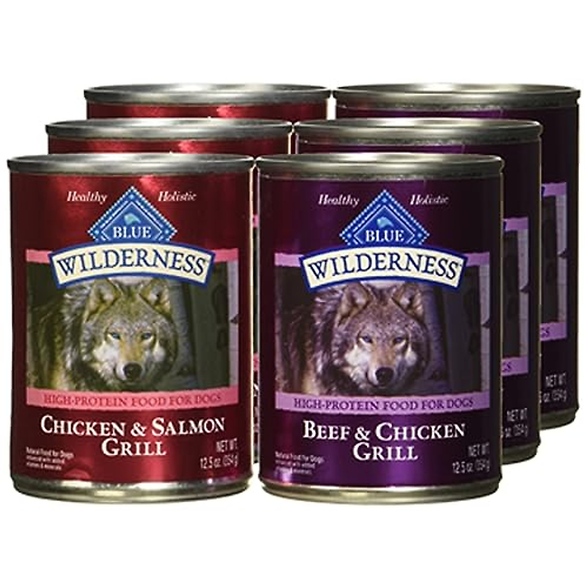 Blue Buffalo Wilderness High Protein Beef and Chicken & Salmon and Chicken Wet Dog Food Variety Pack for Adult Dogs, Grain-Free, 12.5 oz. Cans (6 Pack)
