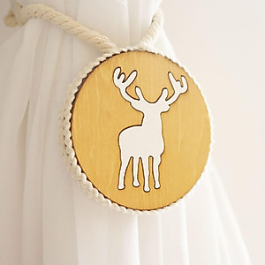 2 Pack Magnetic Curtain Tiebacks, Cute Deer Decorative Tie Backs Curtain Holdbacks for Drapes Wood Curtain Holders for Christmas Home Holiday Decor, No Screw
