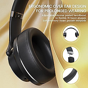 DOQAUS Bluetooth Headphones Over Ear, 52 Hours Playtime Wireless Headphones with 3 EQ Modes, Noise Isolating HiFi Stereo Headphones with Deep Bass, Microphone, Soft Earpads for Cellphone/PC (Black)