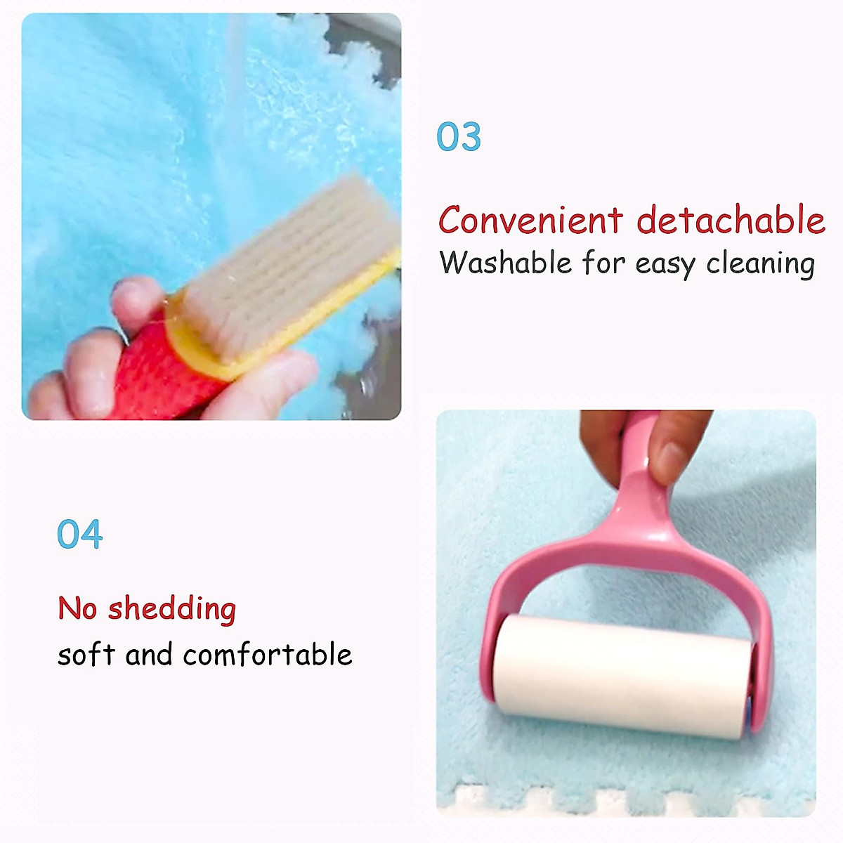 12pcs Plush Interlocking Foam Mat, Shaggy Puzzle Play Flooring, Fuzzy Carpet Tiles, 12x12inch Square Area Rugs for Bedroom Playroom(Color:Pink+Gray)