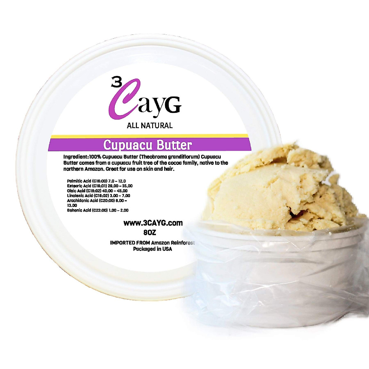3CayG Natural Cupuacu Butter Pure and Unrefined 8oz Body Butter
