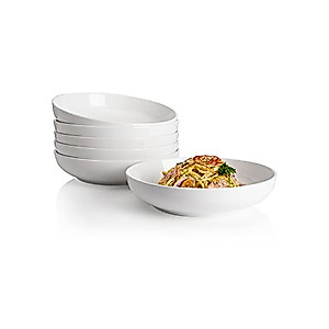Sweese Pasta Bowls, 22 Ounce Salad White Serving Bowls Set of 6, 7.6 Inch Porcelain Plates, No. 112.001