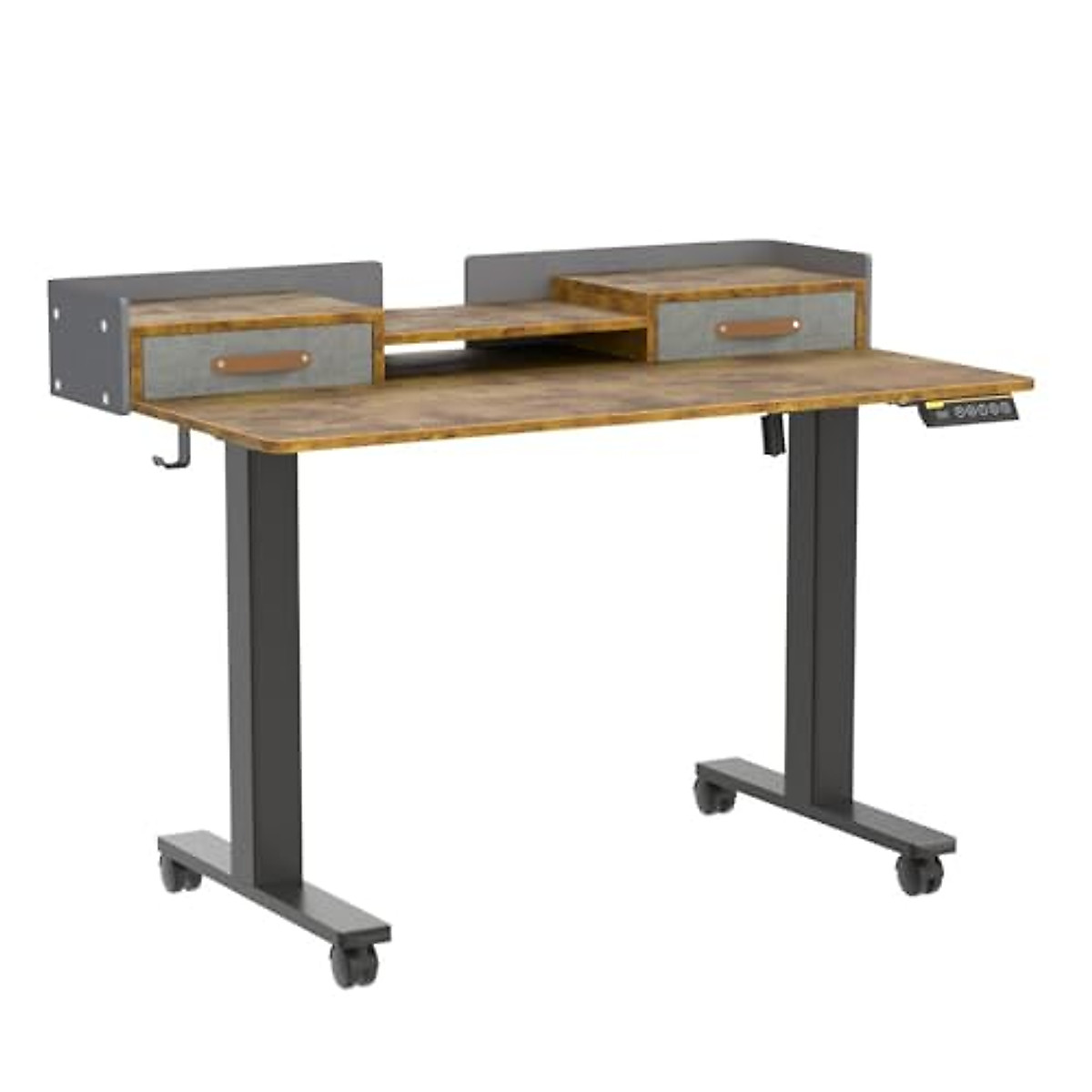 Claiks Standing Desk with Drawers, Stand Up Electric Standing Desk Adjustable Height, Sit Stand Desk with Storage Shelf and Splice Board, 48 Inch, Rustic Brown