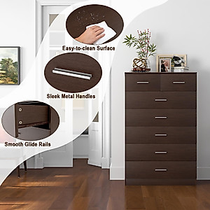 Giantex 7 Drawers Dresser for Bedroom - Wooden Chest of Drawers with Anti-toppling Device, Metal Handles & Guide Rails, Tall Dresser Storage Organizer for Bedroom, Living Room, Entryway, Espresso