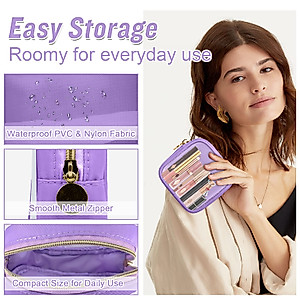 Mini Clear Travel Makeup Organizer Bag for Purse, Small Cute Makeup Bag Preppy Cosmetic Zipper Pouch Purse, Transparent PVC & Nylon Travel Coin Pouch Sanitary Napkin Storage Bag for Women Girl(Purple)