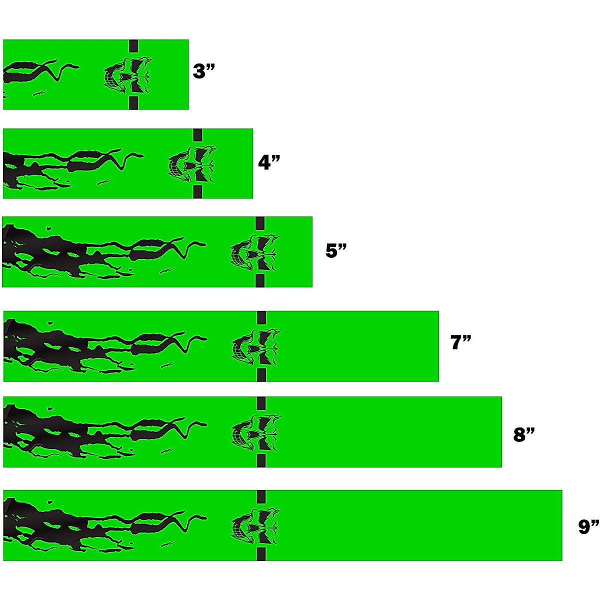 White Water Archery Green Fluorescent Neon Blood Trail Skull Arrow Wraps 15pc Pack Choose Length Width (4, 1.12)