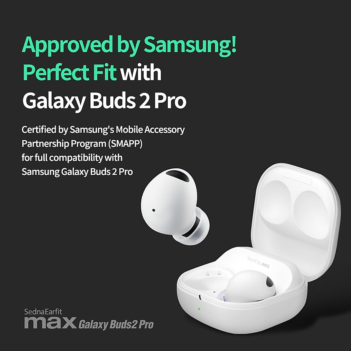 AZLA SednaEarfit MAX for Galaxy Buds 2 Pro Phantom Black (M/ML/L), Earbud Tips for Wireless Headphones, Noise Canceling Earbuds Replacement Tips, Samsung-Certified Eartips for Galaxy Buds 2 Pro