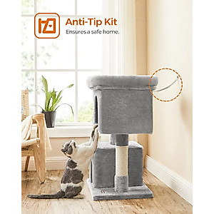 Feandrea Cat Tree, 33.1-Inch Cat Tower, L, Cat Condo for Large Cats up to 16 lb, Large Cat Perch, 2 Cat Caves, Scratching Post, Light Gray UPCT61W