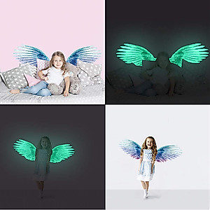 Glowing Angel Wings Wall Decals, Peel and Stick Wings Vinyl Wall Stickers Home Wall Decor Removable Decals for Girls Bedroom Kids Room Nursery, Wing Wall Art Home Decorations Party Supplies