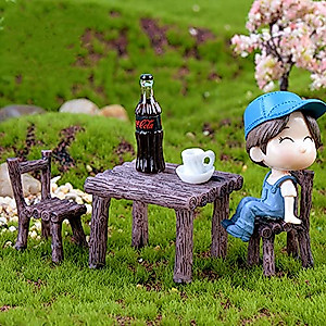 Miniature Fairy Garden Wooden Tables Benches 9 Pcs Dollhouse Accessories Micro Landscape Garden Decoration Plant Flower Pots Ornaments Dollhouse Accessories