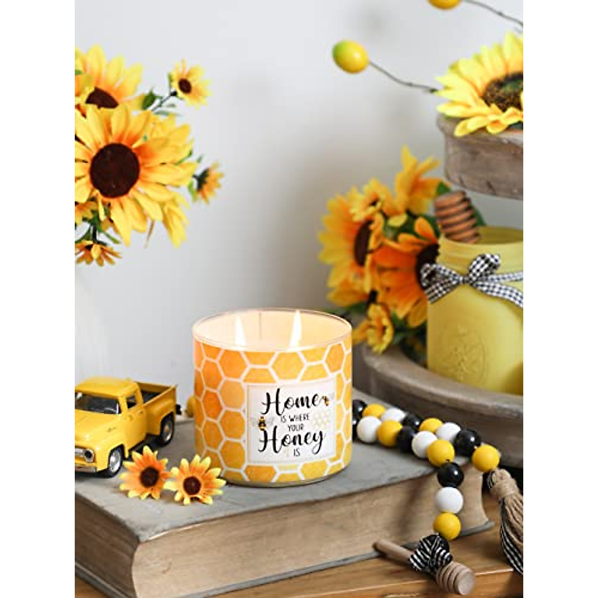 Spring Honeycomb Candle Honey Scented Candle 3 Wicks Large Jar, 14 oz