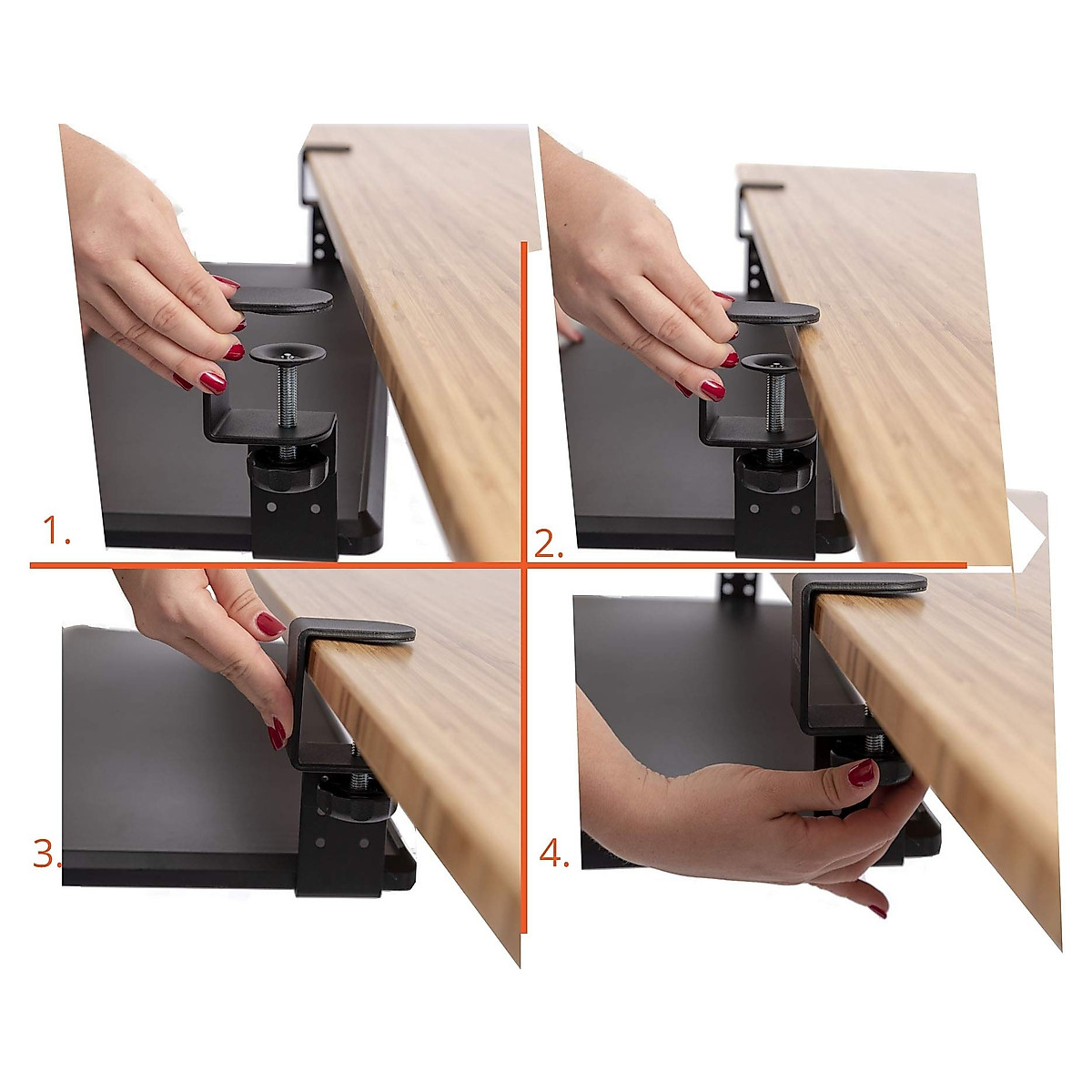 Stand Up Desk Store Large Clamp-On Retractable Adjustable Height Under Desk Keyboard Tray | for Desks Up to 1.5" (Large, 33" Wide)