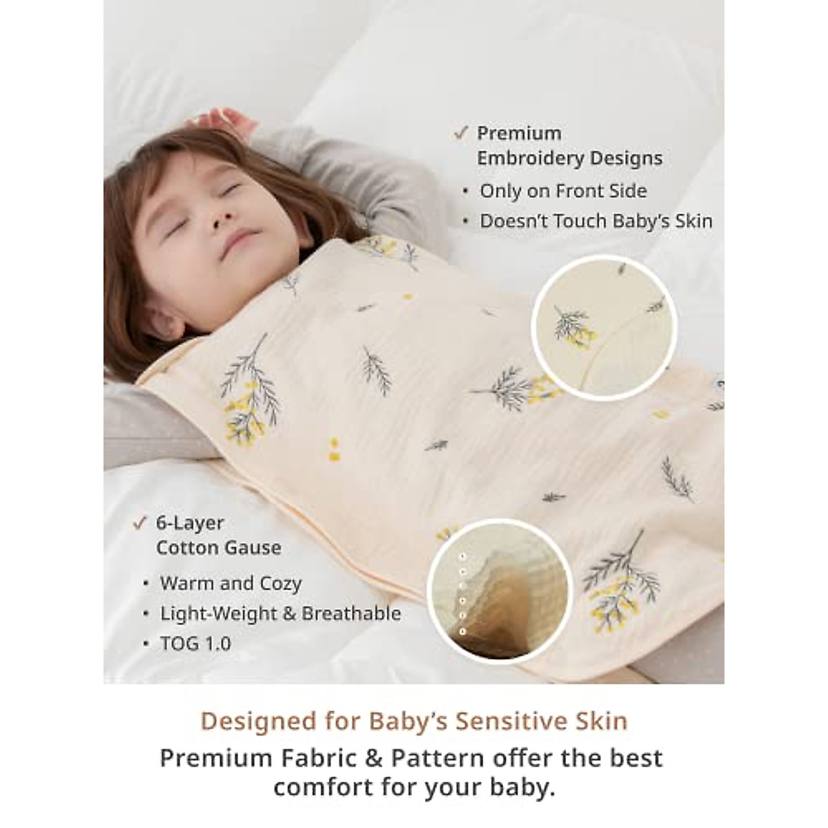 Konny Baby Sleep Sack - Wearable Blanket Sleeping Vest | 6-Layer Cotton Gauze Newborn Essentials Cloths | TOG 1.0 | 6 Months - 5T | (Navy Sparkle, Medium)