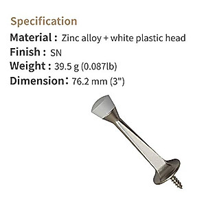 Greatim GT-DS 3 inch Heavy Duty Solid Rigid Door Stop, Zinc Die Cast Door Stopper, Soft Bumper Tips, Zinc Alloy, Silver, 5 Pack (SN)