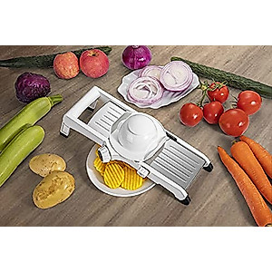 VEKAYA Professional Mandoline Slicer for Kitchen with Waffle Fry Cutter, Julienne & 0-9mm Slice | Vegetable Mandolin Slicer for Food Potato Onion with Bonus Cut Resistant Gloves and Food Safety Holder
