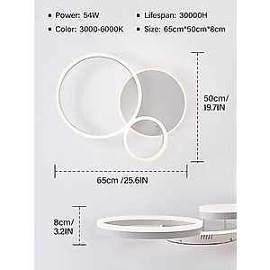 KAUCQI Dimmable Lighting Fixtures Ceiling, Modern Ceiling Light of 3000K-6000K with Remote Control, Led Lights 54W 5400lm for Living Room, Kitchen, Hallway Lamparas de Techo Modernas