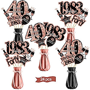 Rose Gold 40th Birthday Table Centerpieces Stick Decorations for Women, Happty 40th Birthday Vintage 1983 Table Toppers Sign Party Supplies, Forty Years Old Table Top Decor