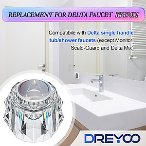 Dreyoo 2 Pack Faucet Handle Compatible with Delta Faucet RP17451, Replacement Faucet Handle with Offset Hole for Shower/Tub, 2-1/2'' x 2-1/8'' Faucet Knob, Single Knob Handle, Clear Acrylic Finish