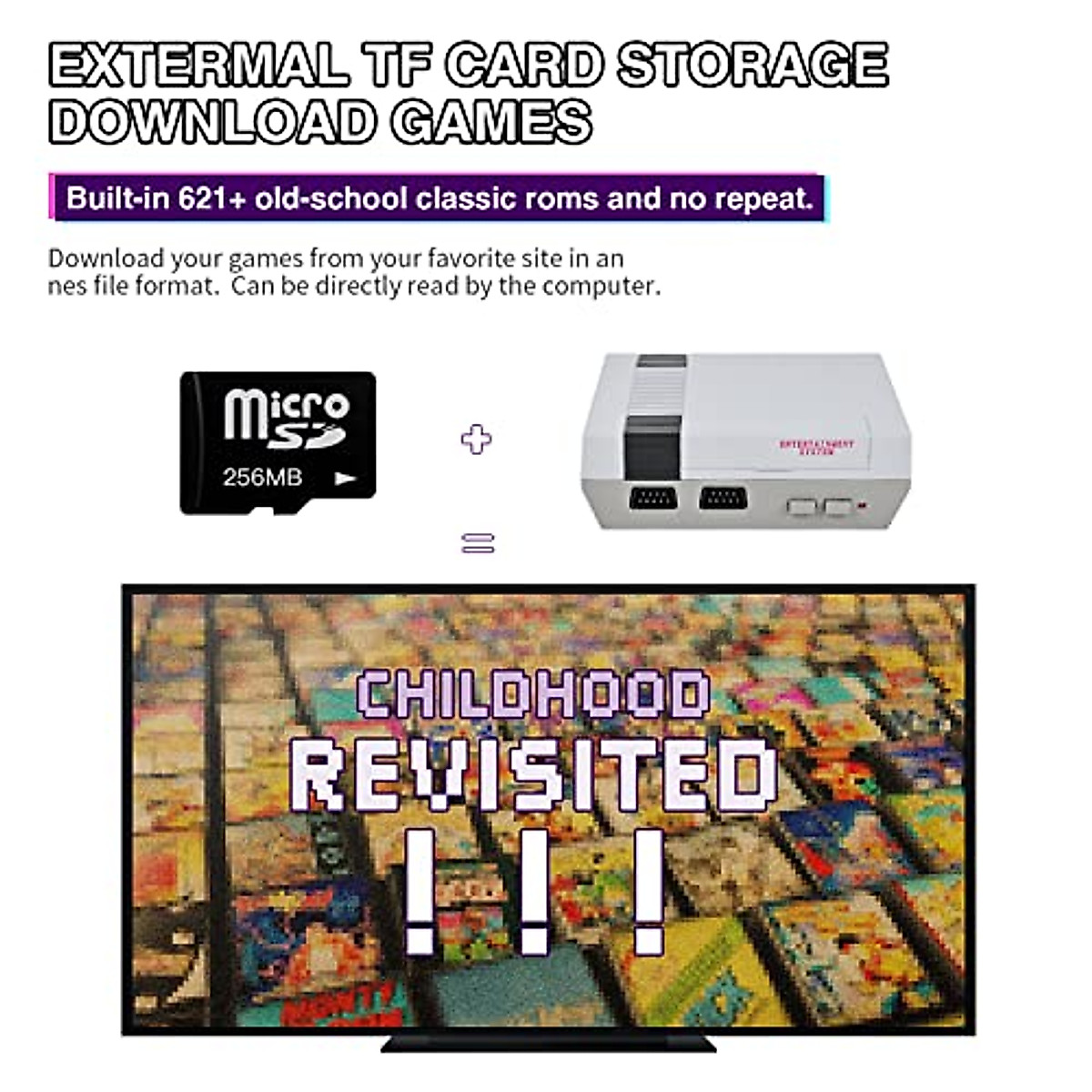 Feliexez 1080P Retro Game Console, Gaming Consoles with 621 Built-in Old Games, Game Console Emulator TF Card Slot for Game Saves & Download, 8-Bit Plug &Play Video Game System for Kids&Adults as Gift