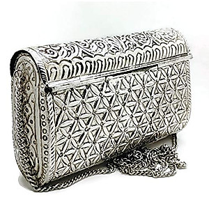 Brass Metal Bag Purse Vintage Style Brass Purse antique clutch Ethnic clutch Handmade Women metal clutch Bag (Silver)