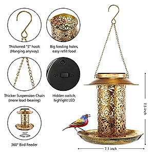 Enhon 2 Pack Solar Bird Feeder for Outdoors Hanging, Metal Wild Bird Feeder for Cardinals, Weather Resistance Solar Backyard Garden Lantern Light Decoration with S Hook as Gift Ideas for Bird Lovers